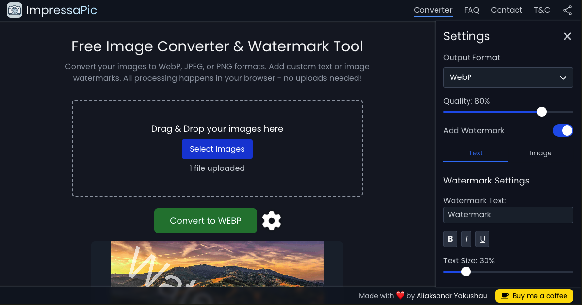 ImpressaPic - Free Online Image Converter & Watermark Tool