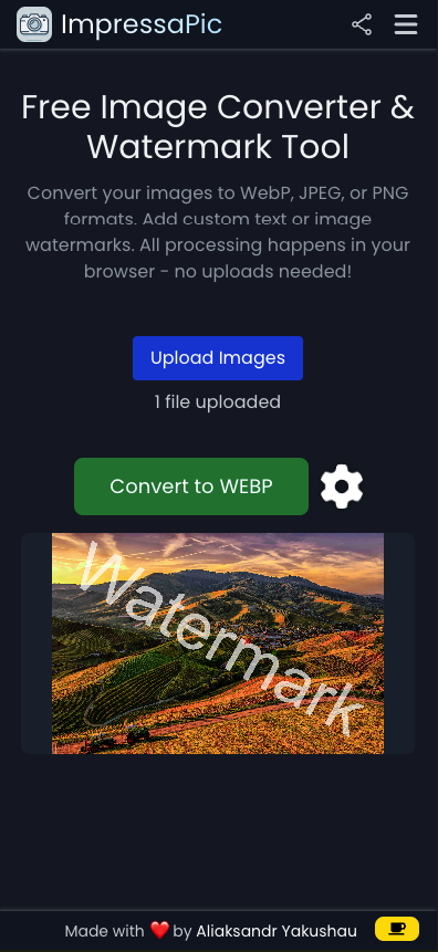 ImpressaPic - Free Online Image Converter & Watermark Tool